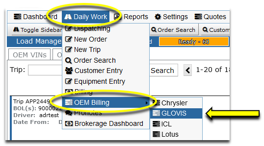 GLOVIS Dashboard – GoPhore - Auto Carrier Software