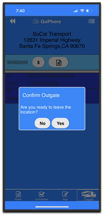 Outgate Button – GoPhore - Auto Carrier Software
