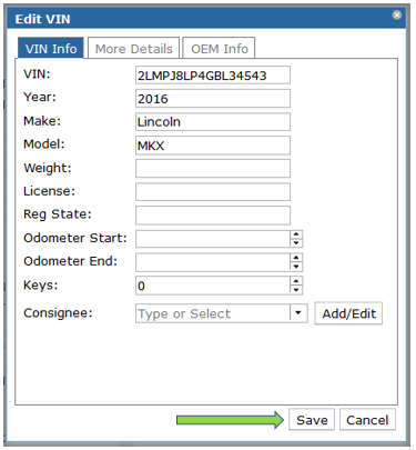 Edit VIN from tab – GoPhore - Auto Carrier Software