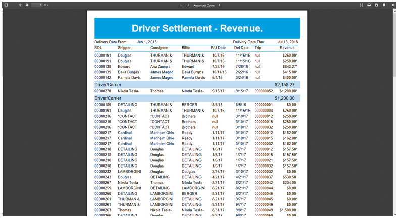 Driver Settlement by BOL – GoPhore - Auto Carrier Software